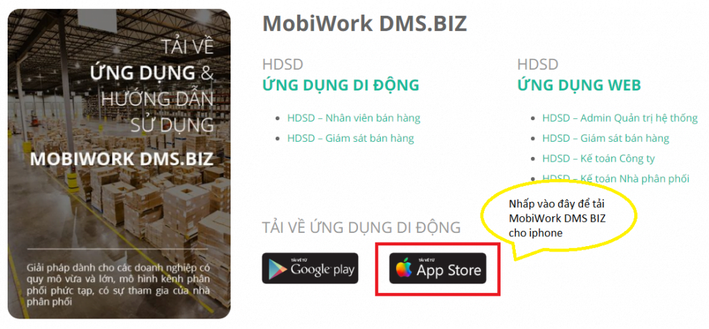 Hướng dẫn cài đặt phần mềm MobiWork DMS.BIZ